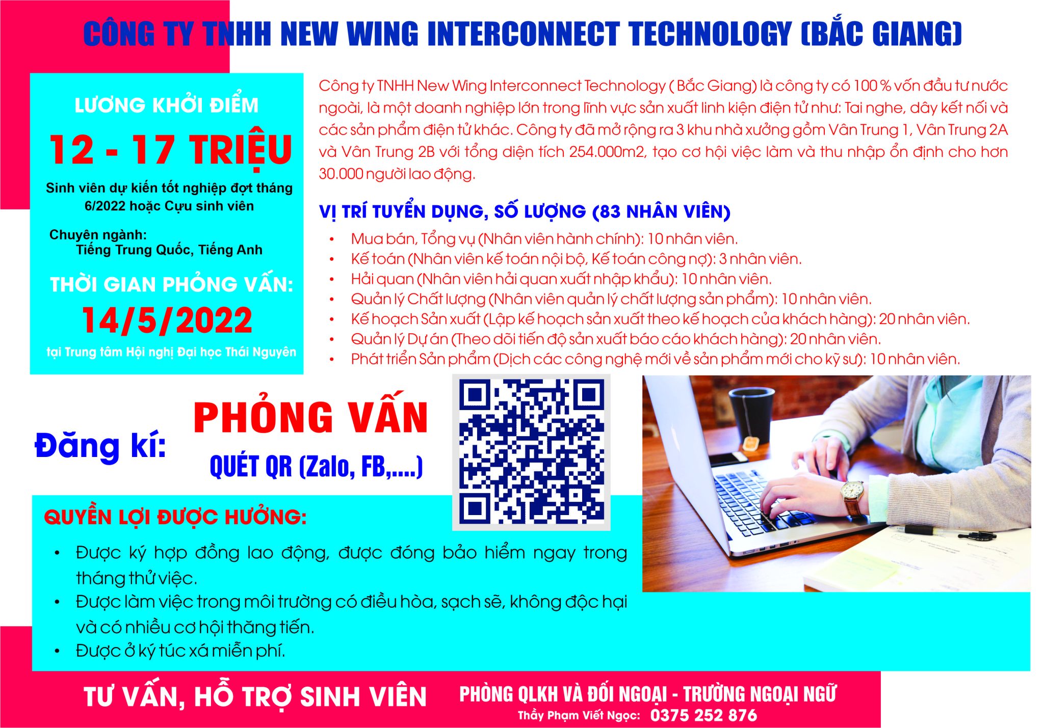 Công ty TNHH New Wing Interconnect Technology (Bắc Giang) tuyển dụng 2022 – Trường Ngoại Ngữ