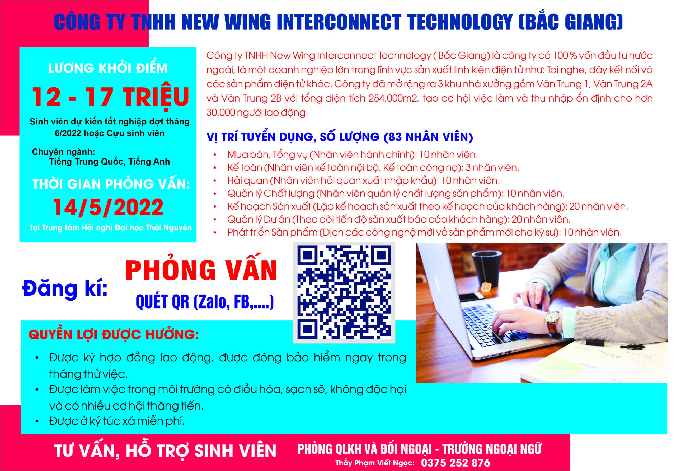Công ty TNHH New Wing Interconnect Technology (Bắc Giang) tuyển dụng 2022 – Trường Ngoại Ngữ